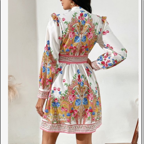 Dresses | Boho Floral Paisley Print Puff Sleeve Open Front Dress | Poshmark